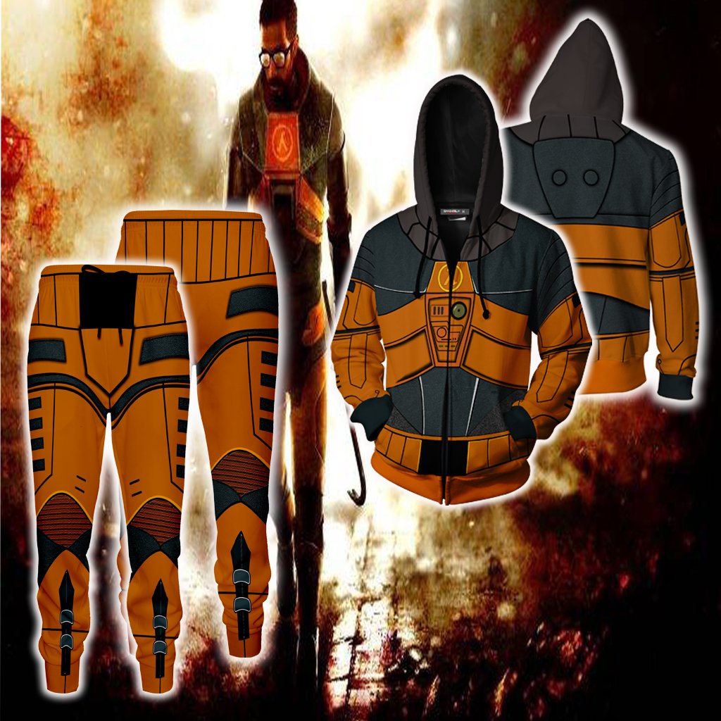 Half-Life Gordon Freeman Cosplay Zip Up Hoodie Jacket Joggers ...